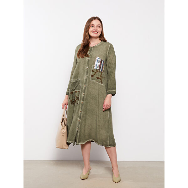 Bisiklet Yaka Pul Payet İşlemeli Uzun Kollu Viskon Kadın Elbise