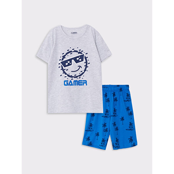 Bisiklet Yaka Baskılı Kısa Kollu Erkek Çocuk Şortlu Pijama Takımı