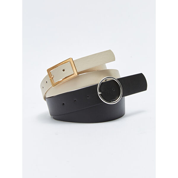 Deri Görünümlü Kadın Kot Kemeri 2'li