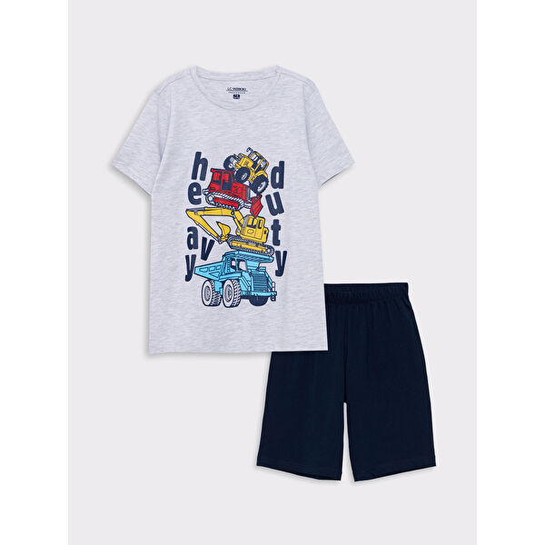 Bisiklet Yaka Baskılı Kısa Kollu Erkek Çocuk Şortlu Pijama Takımı Bisiklet Yaka Baskılı Kısa Kollu Erkek Çocuk Şortlu Pijama Takımı