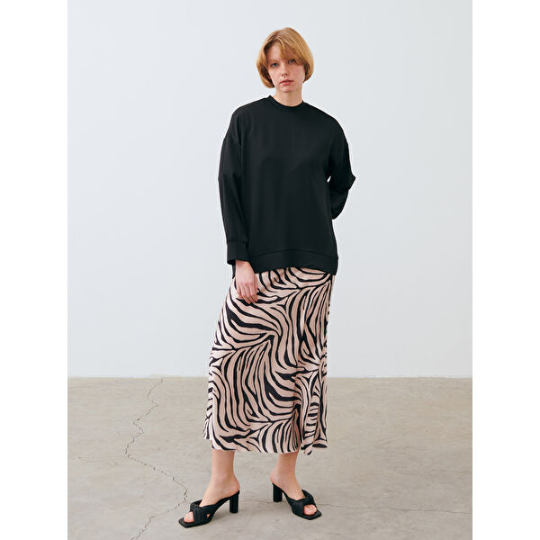 Terzi Dükkanı Standart Fit Desenli Saten Kadın Etek