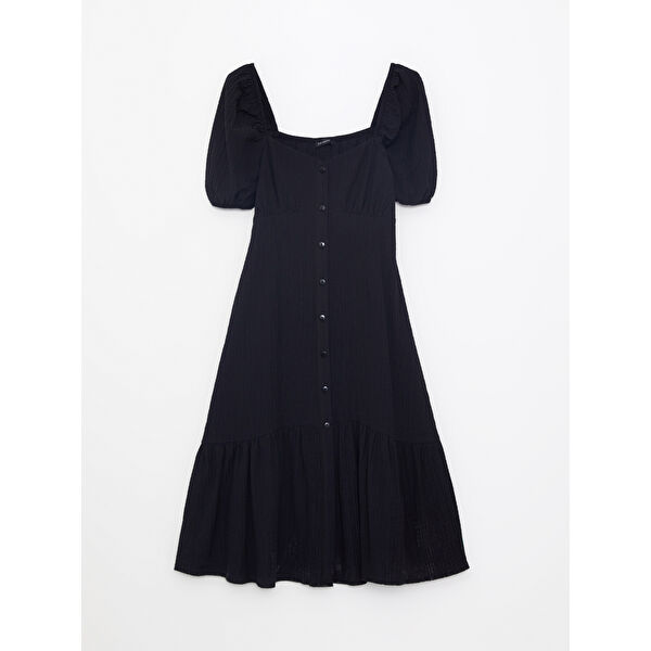 Kalp Yaka Düz Balon Kollu Kadın Elbise Kalp Yaka Düz Balon Kollu Kadın Elbise