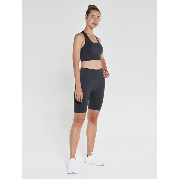 Jerf Gela Beli Lastikli Düz Kadın Biker Tayt