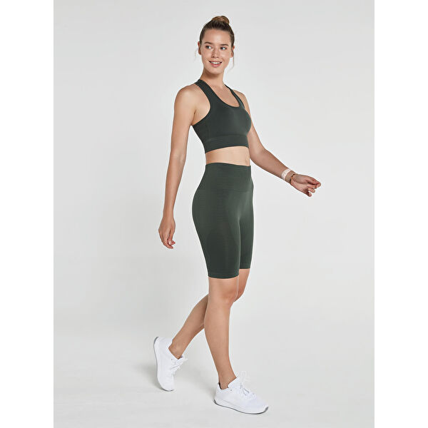 Jerf Gela Beli Lastikli Düz Kadın Biker Tayt