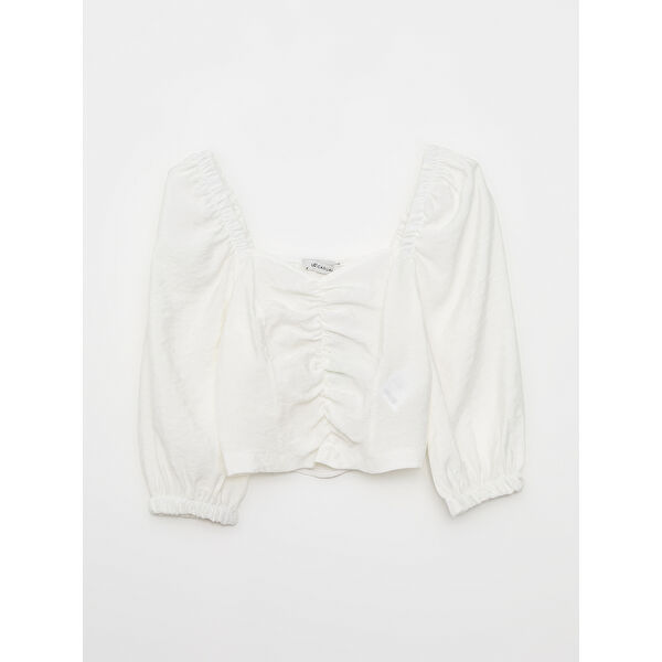 LCW CASUAL Kalp Yaka Düz Poplin Kadın Bluz