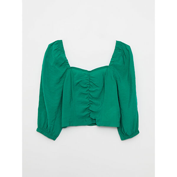 LCW CASUAL Kalp Yaka Düz Poplin Kadın Bluz