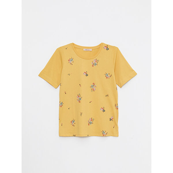 LCW GRACE Bisiklet Yaka Desenli Kısa Kollu Pamuklu Kadın Tişört