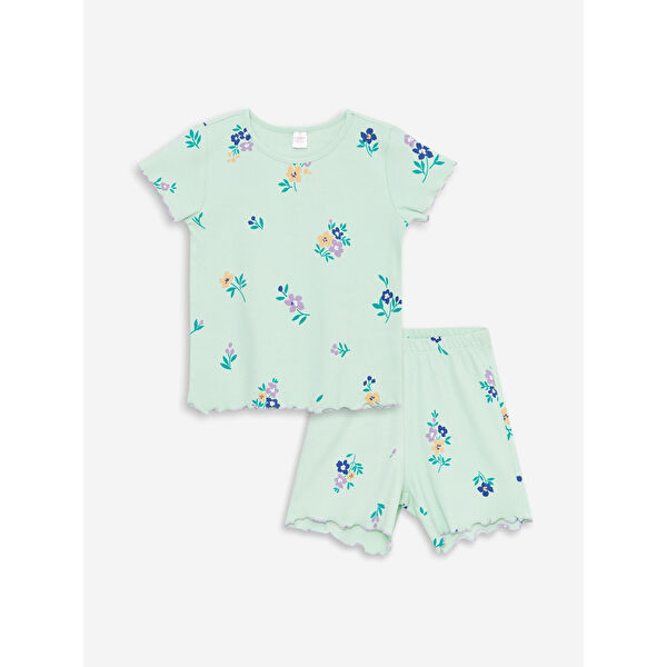 Bisiklet Yaka Baskılı Kısa Kollu Kız Çocuk Şortlu Pijama Takımı Bisiklet Yaka Baskılı Kısa Kollu Kız Çocuk Şortlu Pijama Takımı