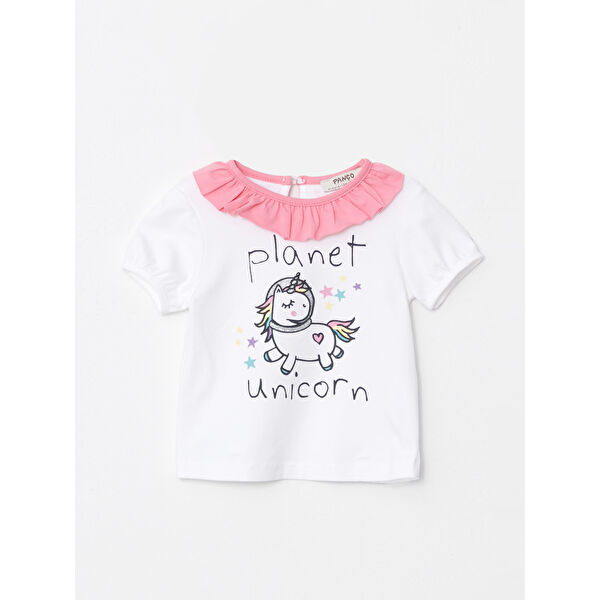 Panço Bisiklet Yaka Kısa Kollu Kız Bebek Tişört