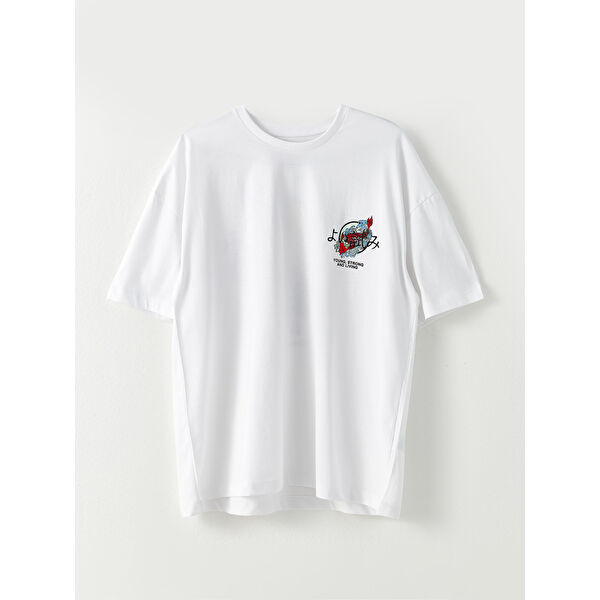 XSIDE Oversize Bisiklet Yaka Kısa Kollu Baskılı Penye Erkek Tişört