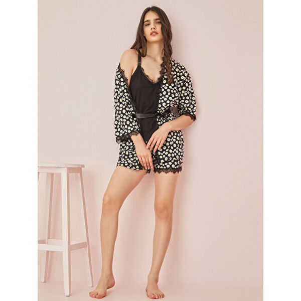 CHARME V Yaka Çiçekli Askılı Kadın Pijama Takımı