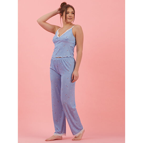 CHARME V Yaka Desenli Askılı Kadın Pijama Takımı