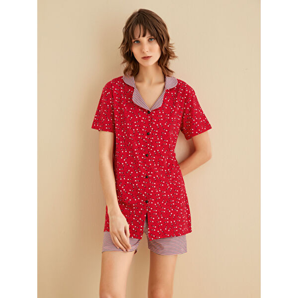 SUDE Gömlek Yaka Desenli Kısa Kollu Kadın Pijama Takımı SUDE Gömlek Yaka Desenli Kısa Kollu Kadın Pijama Takımı