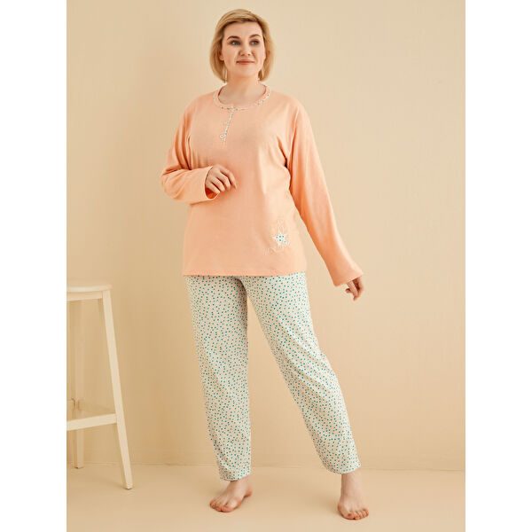 ERCAN Bisiklet Yaka Nakışlı Uzun Kollu Pamuklu Kadın Pijama Takımı ERCAN Bisiklet Yaka Nakışlı Uzun Kollu Pamuklu Kadın Pijama Takımı