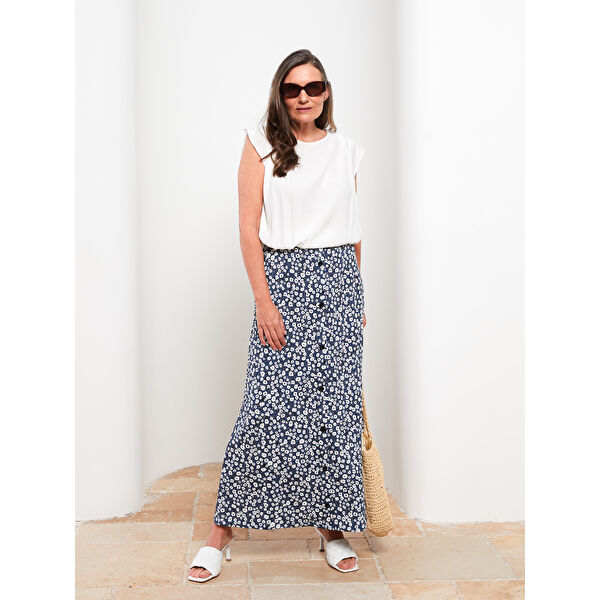 Beli Lastikli Çiçekli Kadın Kloş Etek