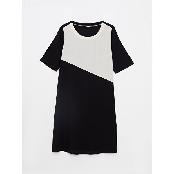 Bisiklet Yaka Renk Bloklu Kısa Kollu Kadın Elbise