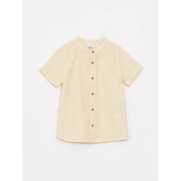Hakim Yaka Kısa Kollu Çizgili Pamuklu Erkek Bebek Gömlek