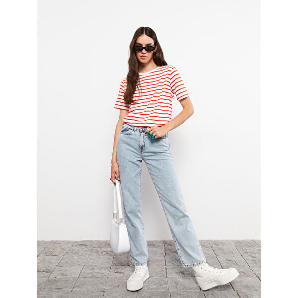 Yüksek Bel Straight Fit Düz Cep Detaylı Kadın Rodeo Jean Pantolon Yüksek Bel Straight Fit Düz Cep Detaylı Kadın Rodeo Jean Pantolon