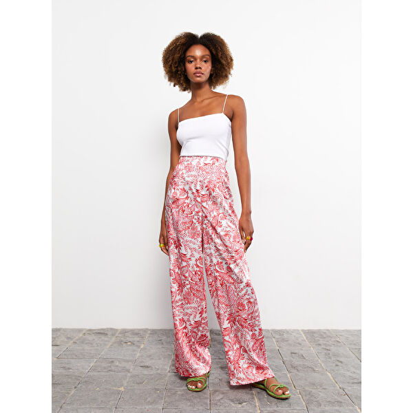 Beli Lastikli Desenli Saten Kadın Pantolon Beli Lastikli Desenli Saten Kadın Pantolon