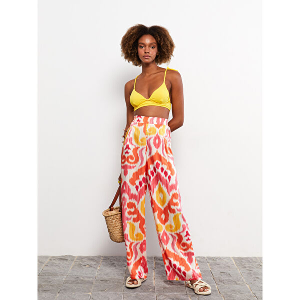 Beli Lastikli Desenli Saten Kadın Pantolon Beli Lastikli Desenli Saten Kadın Pantolon