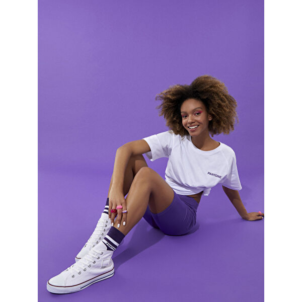 PANTONE Bağcıklı Bilekli Keten Kadın Spor Ayakkabı