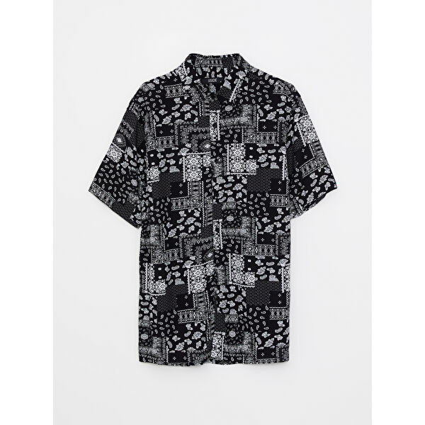 Regular Fit Kısa Kollu Desenli Viskon Erkek Gömlek