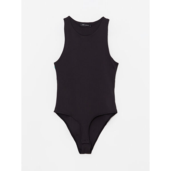 Bisiklet Yaka Düz Kolsuz Kadın Bodysuit