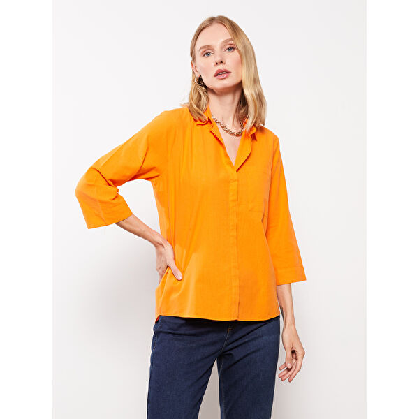 Önden Düğme Kapamalı Düz Pamuklu Kadın Gömlek