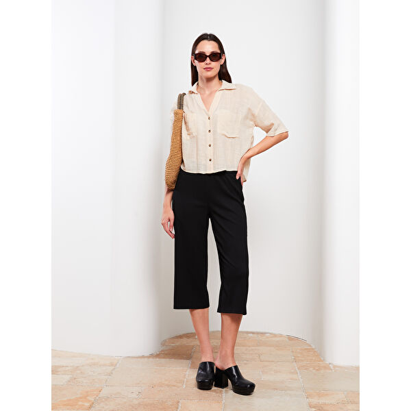 Beli Lastikli Dar Fit Düz Kadın Capri