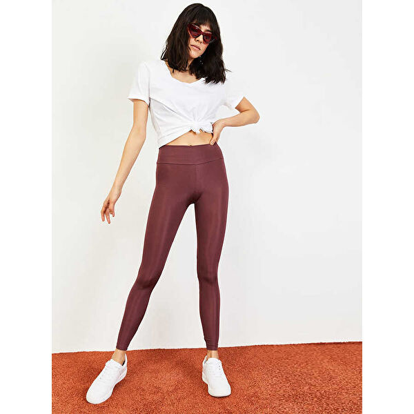 Shade Beli Lastikli Düz Parlak Görünümlü Toparlayıcı Kadın Tayt