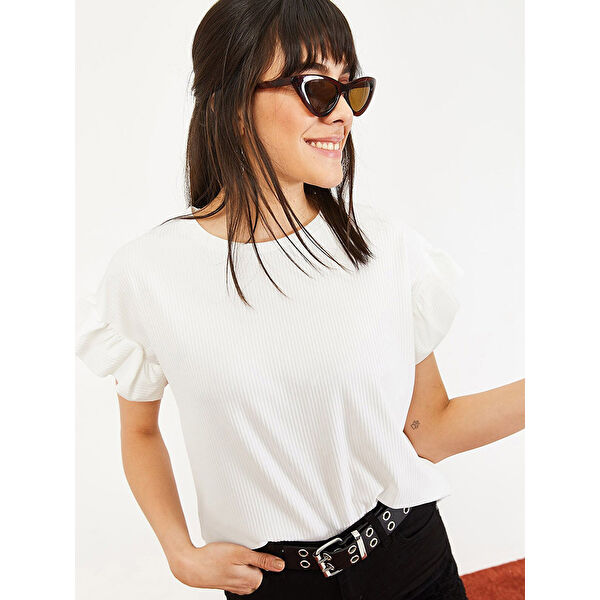 Shade Bisiklet Yaka Düz Kısa Kollu Kadın Bluz