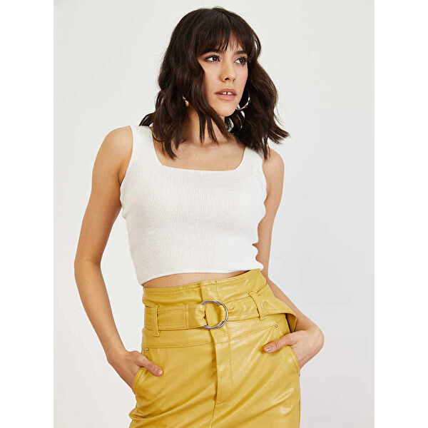 Shade Kare Yaka Düz Kolsuz Kadın Triko Bluz