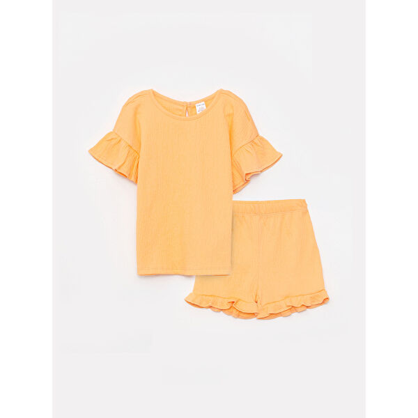 Bisiklet Yaka Kısa Kollu Kız Bebek Tişört ve Şort 2'li Takım