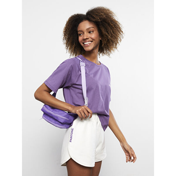 PANTONE Beli Lastikli Baskılı Pamuklu Kadın Şort PANTONE Beli Lastikli Baskılı Pamuklu Kadın Şort