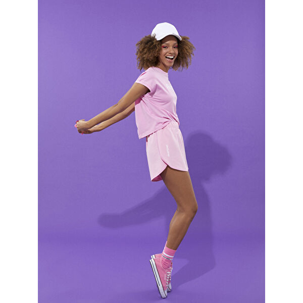 PANTONE Beli Lastikli Baskılı Pamuklu Kadın Şort PANTONE Beli Lastikli Baskılı Pamuklu Kadın Şort