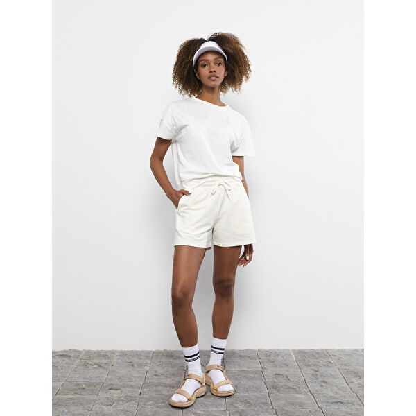 PANTONE Beli Lastikli Baskılı Pamuklu Kadın Şort PANTONE Beli Lastikli Baskılı Pamuklu Kadın Şort