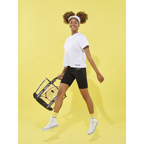 PANTONE Bisiklet Yaka Baskılı Kısa Kollu Oversize Pamuklu Kadın Tişört