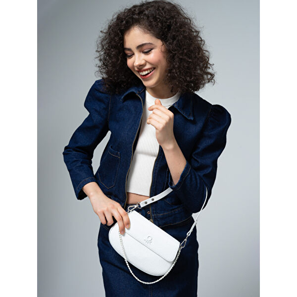 Benetton Desenli Zincir Detaylı Kapaklı Kadın Çapraz Çanta