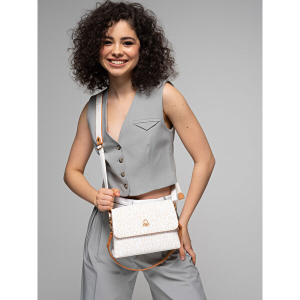 Benetton Baskılı Kapaklı Kadın Çapraz Çanta