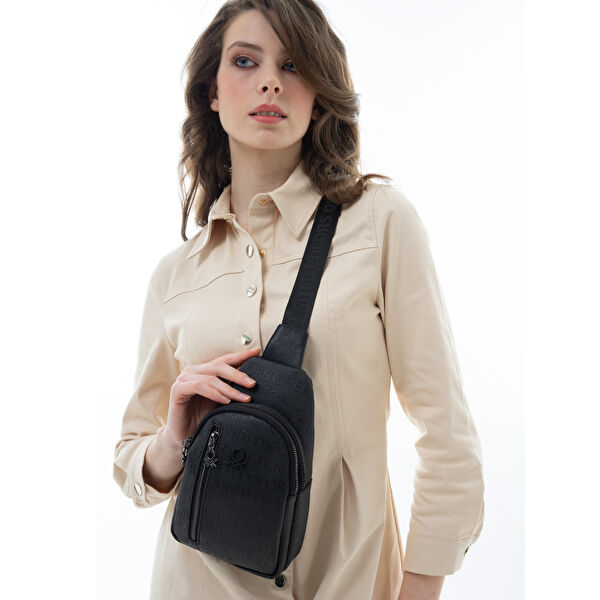 Benetton Baskılı Çift Bölmeli Kadın Sırt Ve Göğüs Çantası