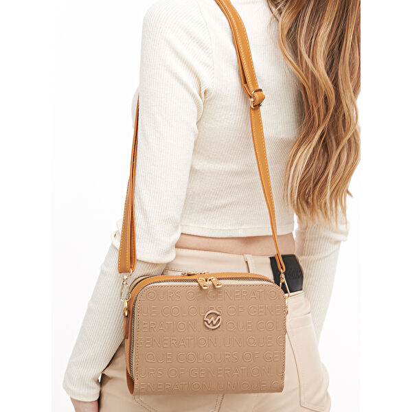 Madamra Baskılı Çok Gözlü Kadın Omuz Çantası Madamra Baskılı Çok Gözlü Kadın Omuz Çantası