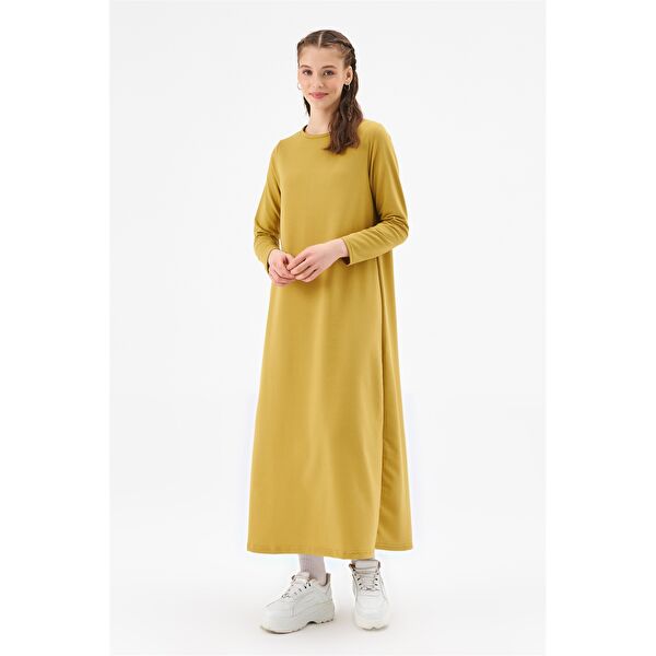 Muni Muni Bisiklet Yaka Düz Uzun Kollu Pamuklu Kadın Elbise Muni Muni Bisiklet Yaka Düz Uzun Kollu Pamuklu Kadın Elbise