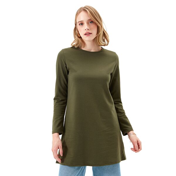 Muni Muni Bisiklet Yaka Düz Uzun Kollu Pamuklu Kadın Tunik Muni Muni Bisiklet Yaka Düz Uzun Kollu Pamuklu Kadın Tunik