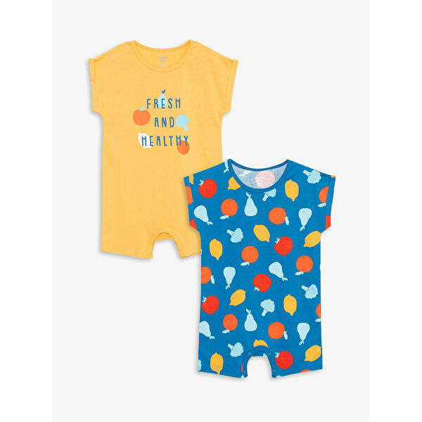 Bisiklet Yaka Kısa Kollu Baskılı Erkek Bebek Tulum 2'li