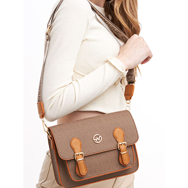 Madamra Baskılı Kapaklı Kadın Omuz Çantası