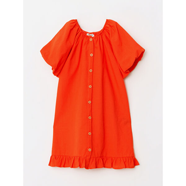 Kayık Yaka Basic Kısa Kollu Poplin Kız Çocuk Elbise