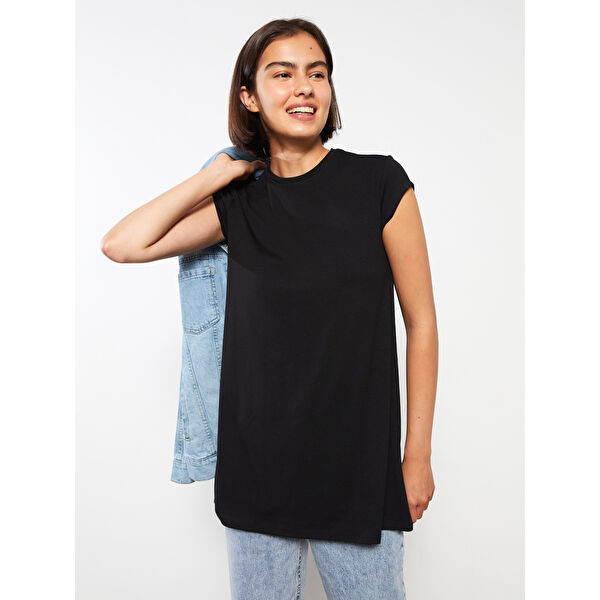 MODEST Bisiklet Yaka Düz Kısa Kollu Kadın Tunik