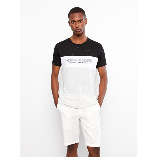 Bisiklet Yaka Kısa Kollu Renk Bloklu Penye Erkek Tişört