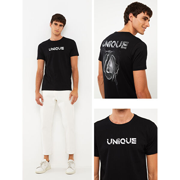 Bisiklet Yaka Kısa Kollu Baskılı Penye Erkek Tişört