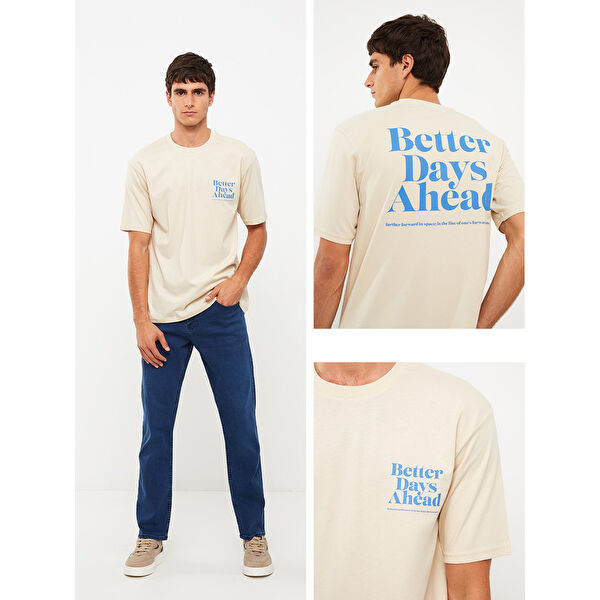 Bisiklet Yaka Kısa Kollu Baskılı Penye Erkek Tişört